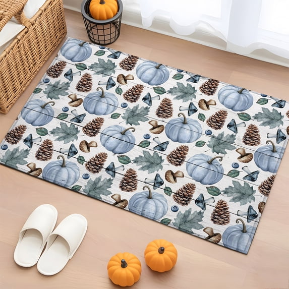 2x3 Washable Area Rugs,Blue Pumpkin on Wood Board Non-Slip Soft Rug ...