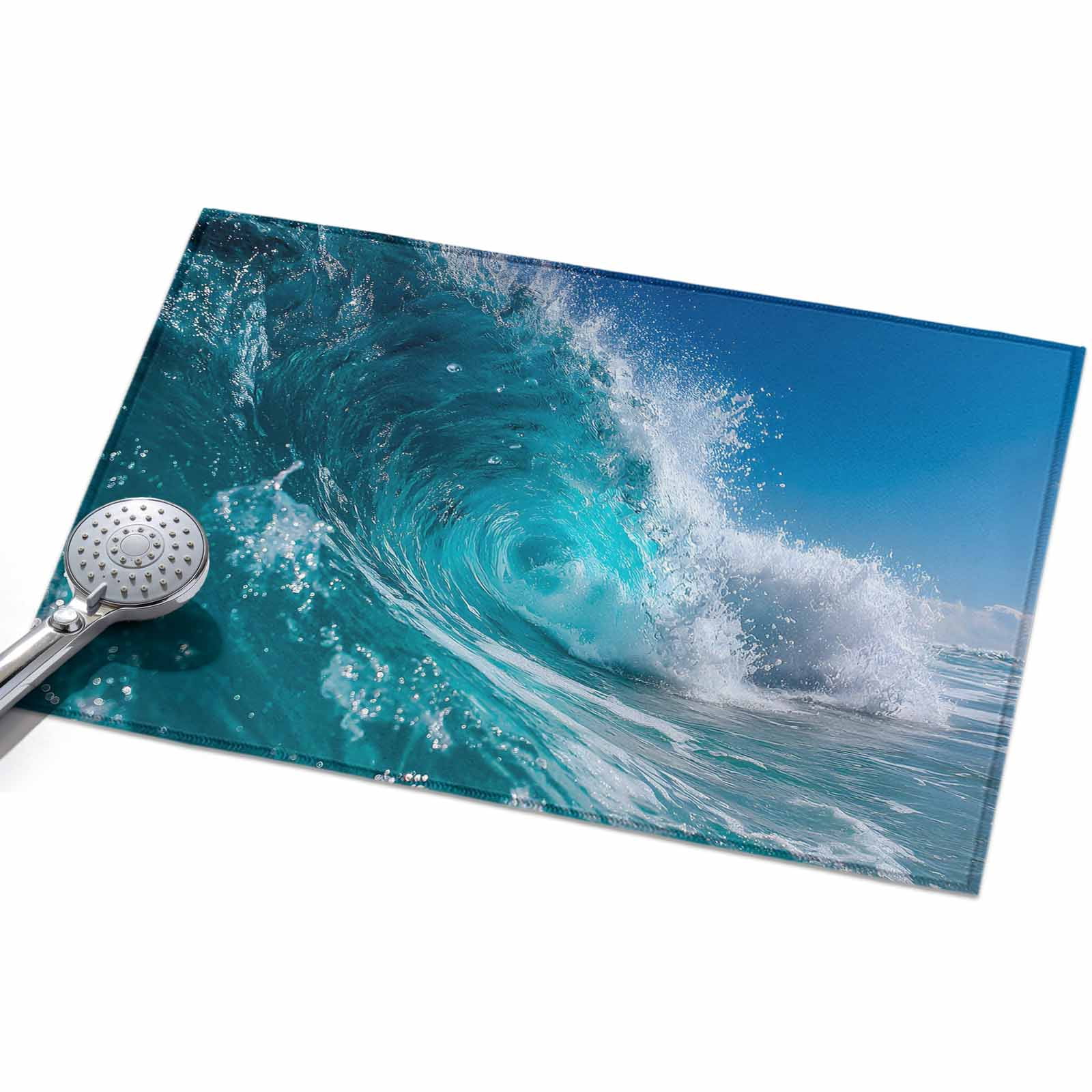 2x3 Washable Area Rugs,Coastal Teal Ocean Wave Sea Foam Non-Slip Ultra ...