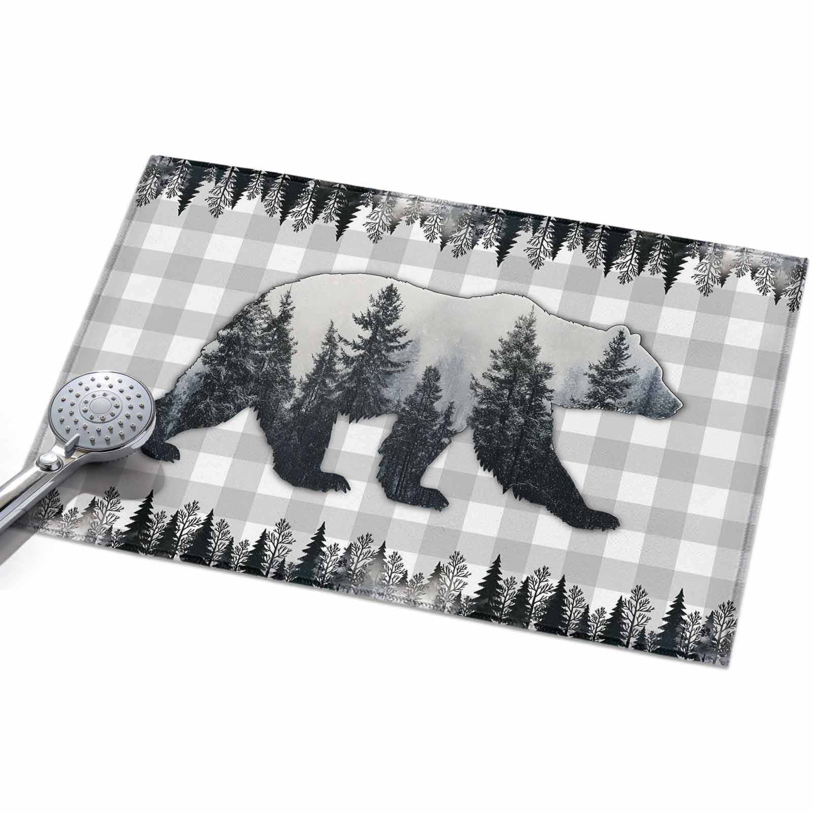 2x3 Washable Area Rugs,Forest Tree Bear Silhouette Non-Slip Ultra Soft ...