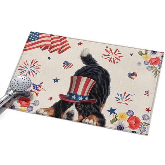 2x3 Washable Area Rugs,Independence Day Dog Poppy on Linen Non-Slip ...