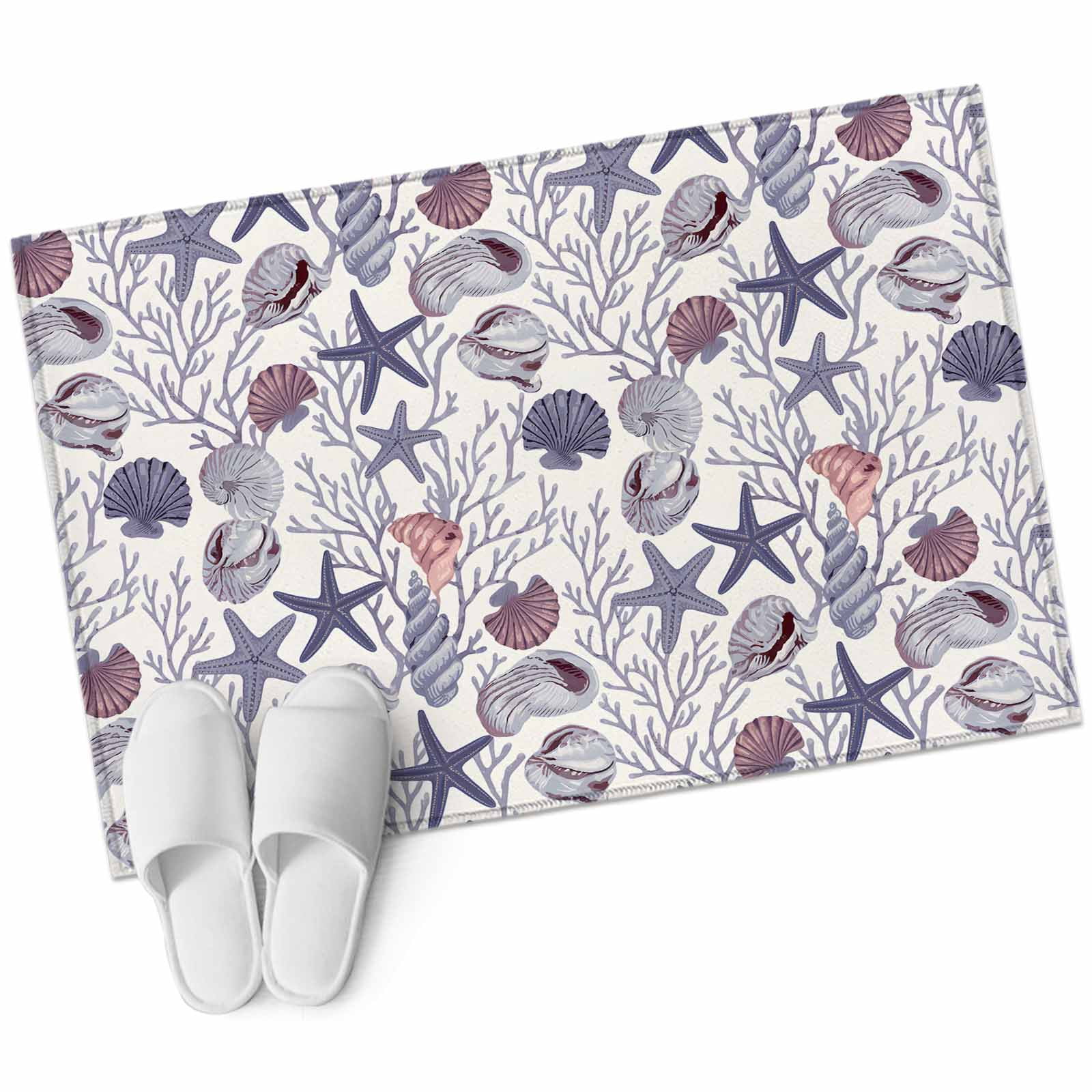 2x3 Washable Area Rugs,Ocean Purple Starfish Coral Shell on Beige Non ...