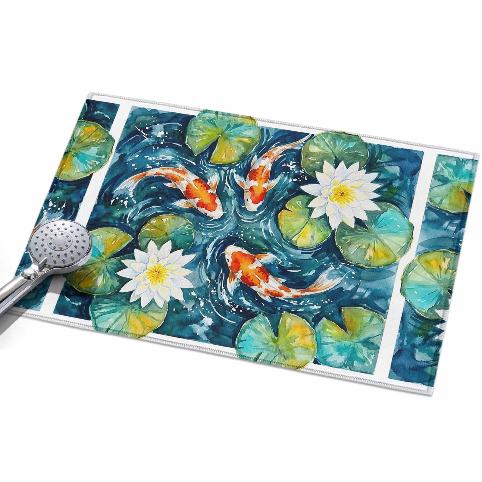 2x3 Washable Area Rugs,Orange Fish Scales Lotus Green Leaves Non-Slip ...
