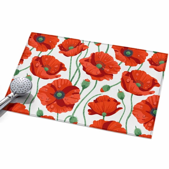 2x3 Washable Area Rugs,Spring Red Poppy Flower with Drop Non-Slip Ultra ...