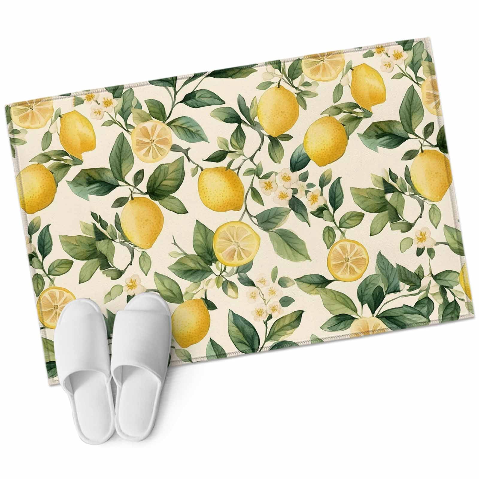 2x3 Washable Area Rugs,Summer Lemon Green Leaves on Beige Non-Slip Soft ...