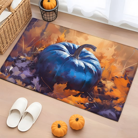 2x3 Washable Area Rugs,Thanksgiving Fall Blue Pumpkin Non-Slip Soft Rug ...