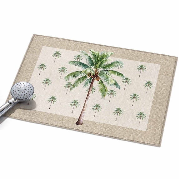 2x3 Washable Area Rugs,Tropical Coconut Tree on Beige Linen Non-Slip ...