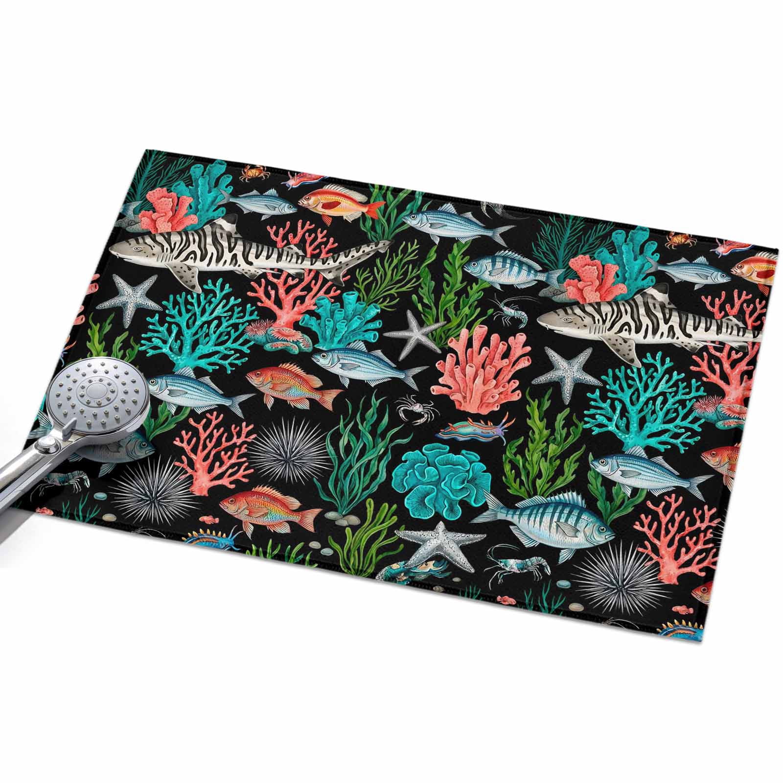 2x3 Washable Area Rugs,Watercolor Marine Life Shark Coral Non-Slip ...