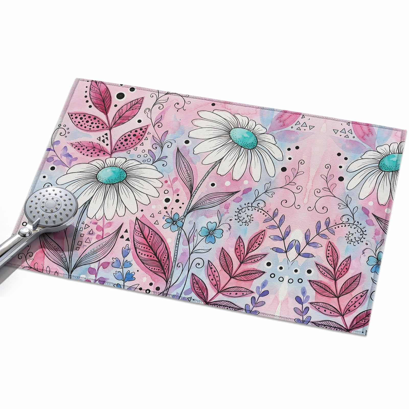 2x3 Washable Area Rugs,Wild White Daisy Pink Leaves Non-Slip Ultra Soft ...
