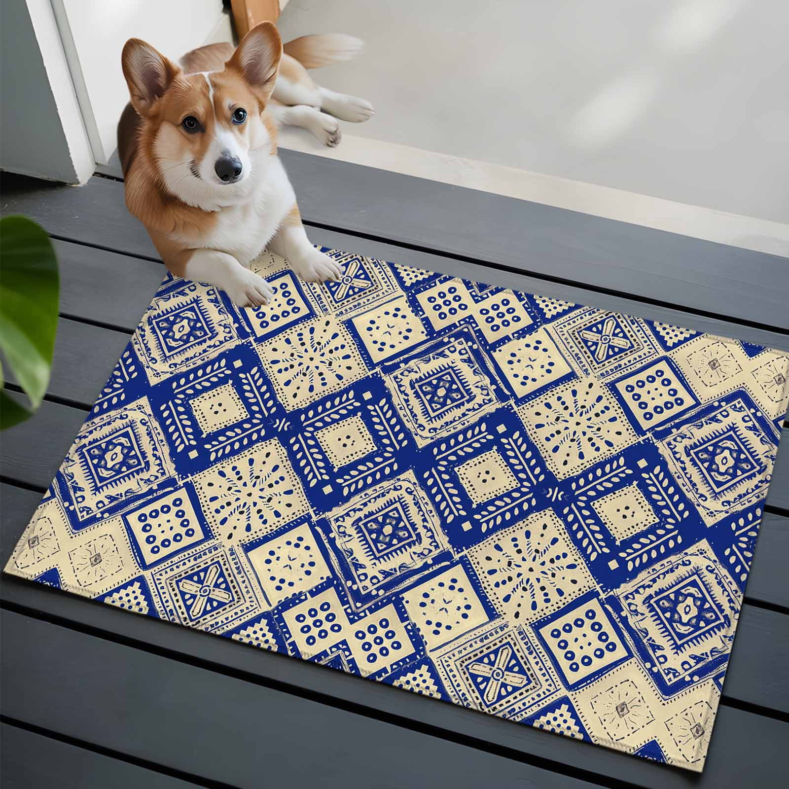 2x3 Washable Entryway Rug, Boho Blue Non-Slip Area Rug for Front Door ...