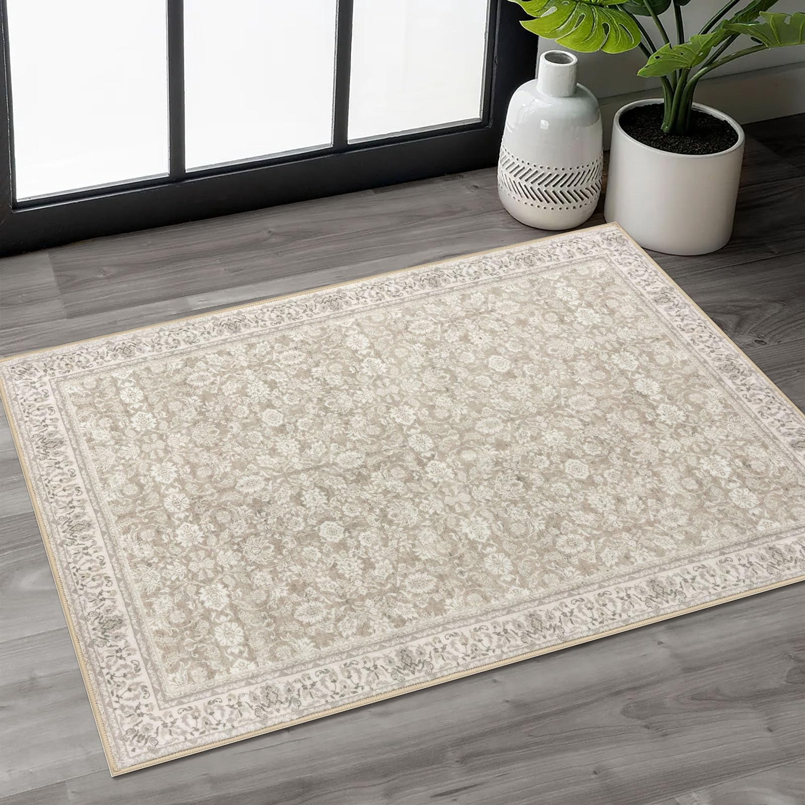 2x3 Washable Rug Soft Area For Entryway Cream Beige Yellow White Grey ...