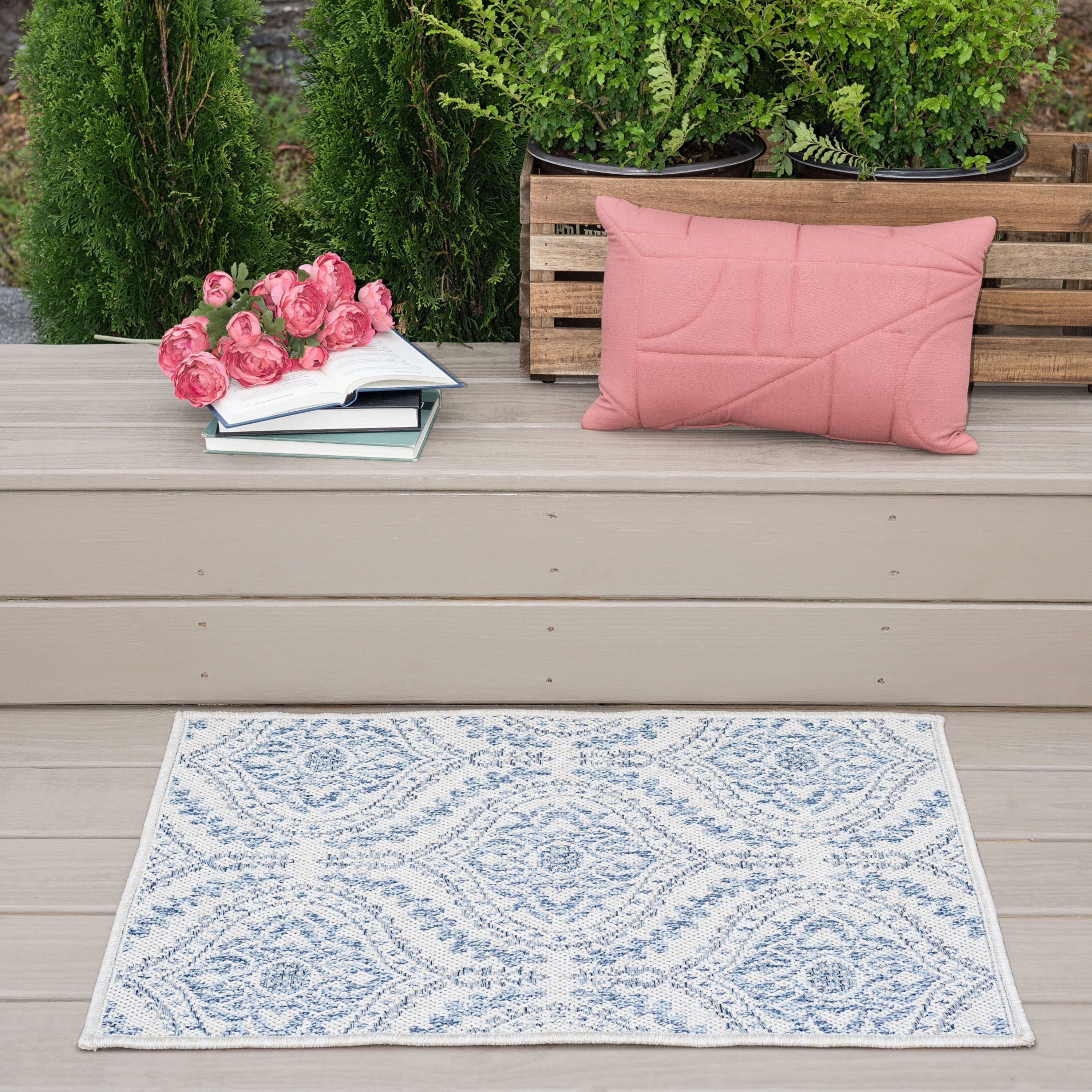 Bliss Rugs Damask Outdoor Indoor Doormat Low-Profile Floor Mat for ...