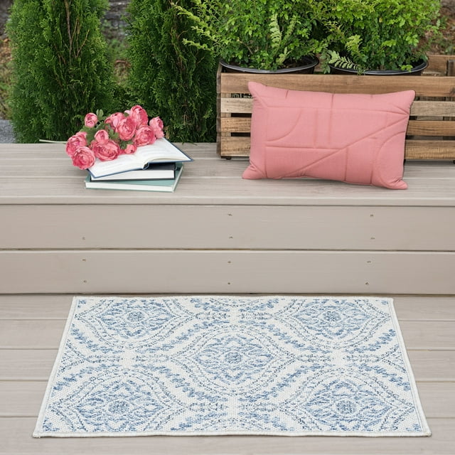 Bliss Rugs Damask Outdoor Indoor Doormat Low-Profile Floor Mat for ...
