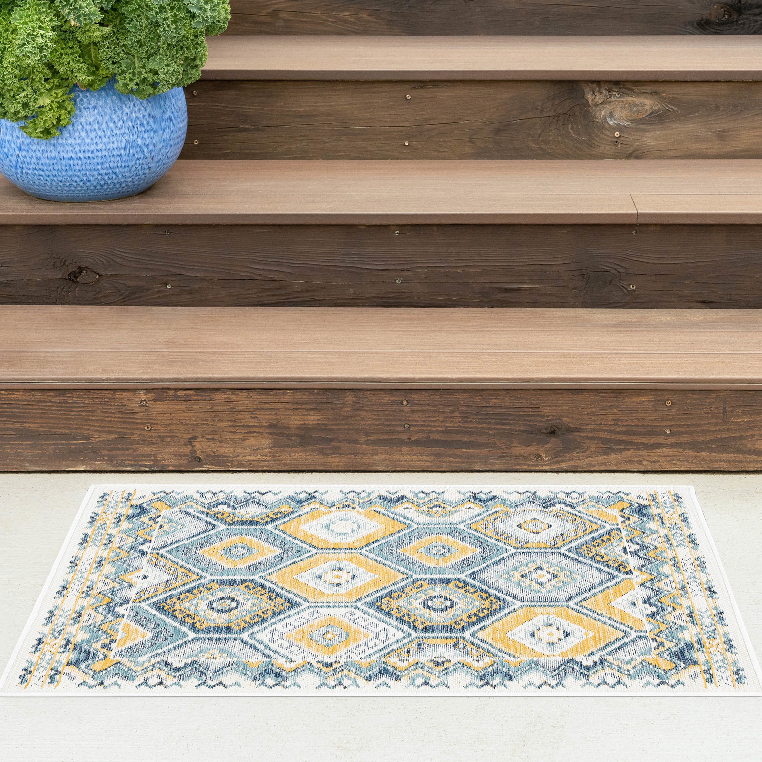 Bliss Rugs Geometric Indoor Outdoor Rug Low-Profile Reversible Floor ...