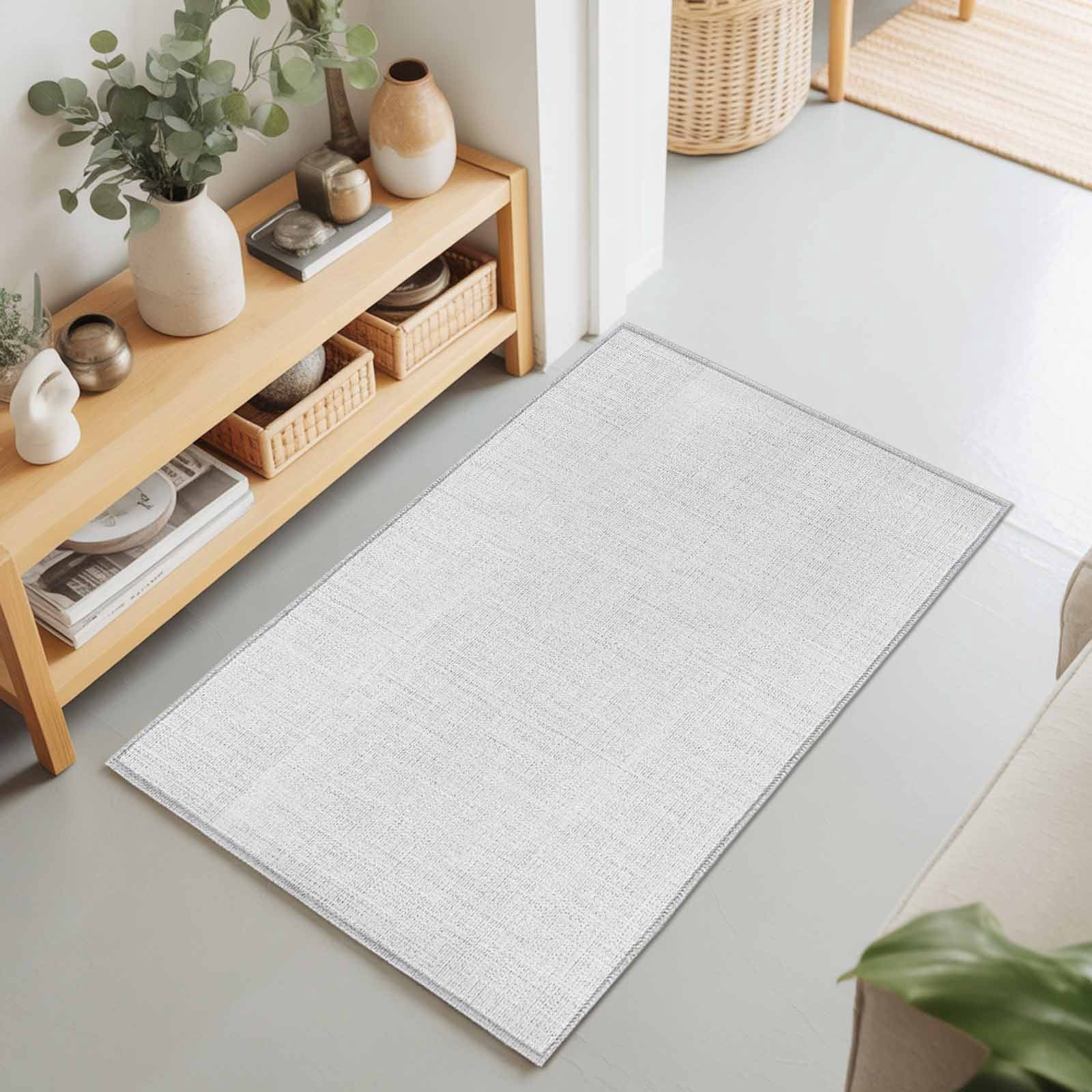 2x3 White Linen Texture Small Area Rug for Entryway, Washable Non Slip ...