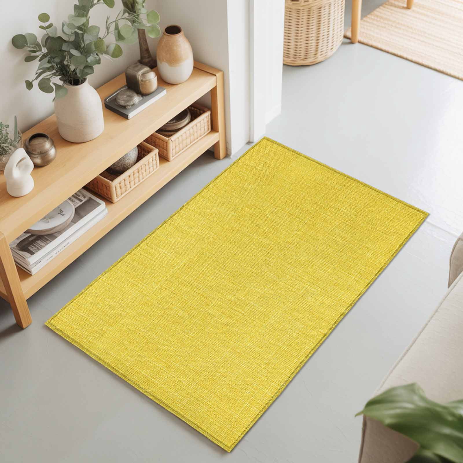 2x3 Yellow Linen Texture Small Area Rug for Entryway, Washable Non Slip ...