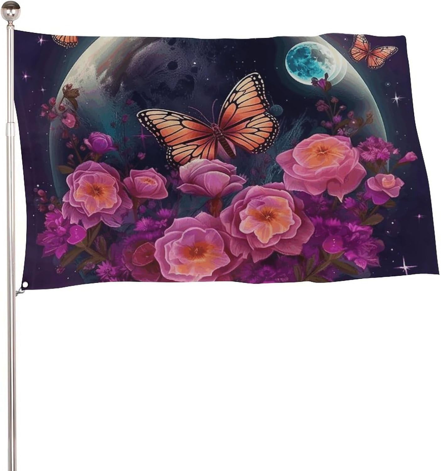 2x3 ft Flags Yard Flag Banner Outdoor/Inside Breeze Flag Moon Flowers ...