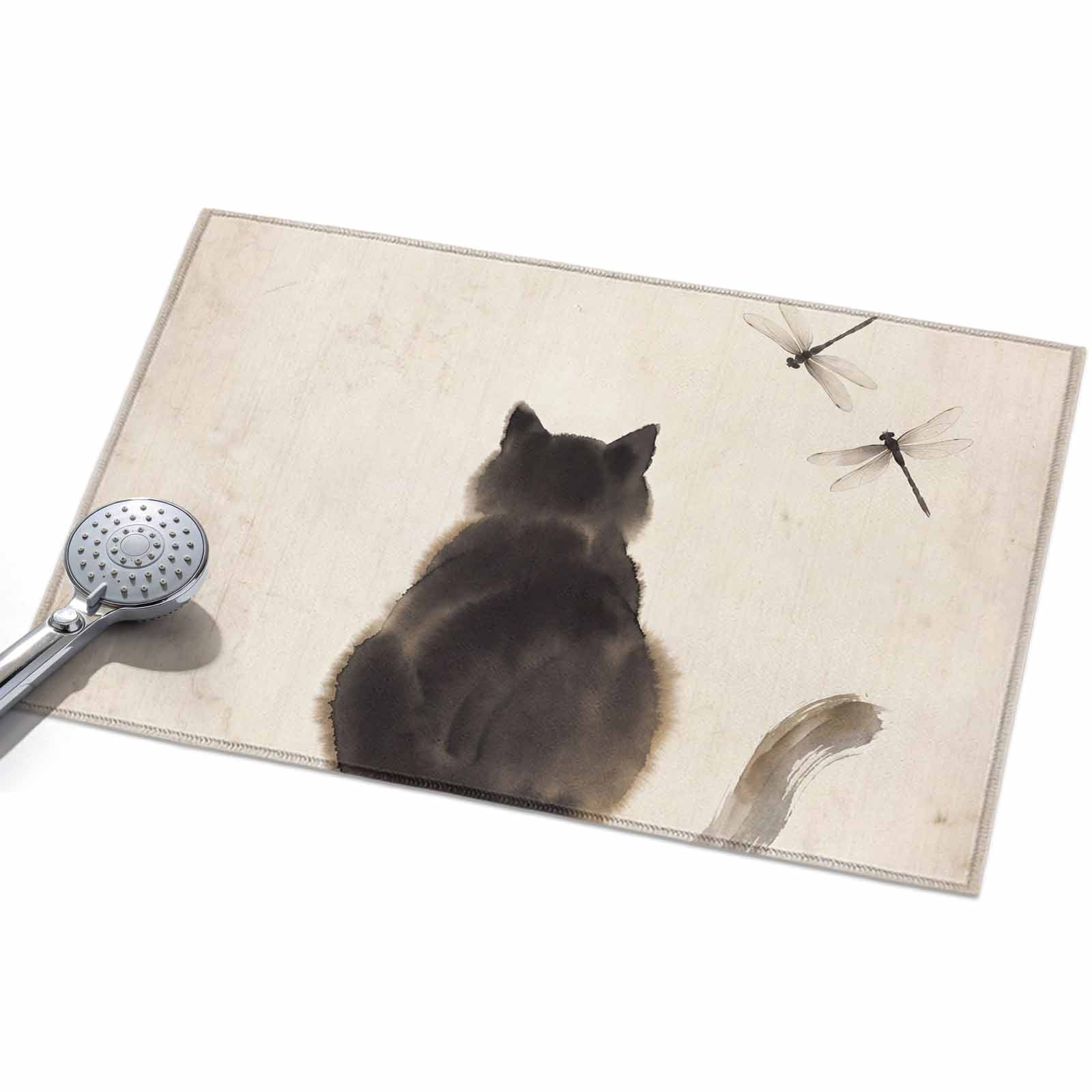 2x3ft Area Rug,Animals Black Cat Dragonflies Washable Large Rugs Soft ...