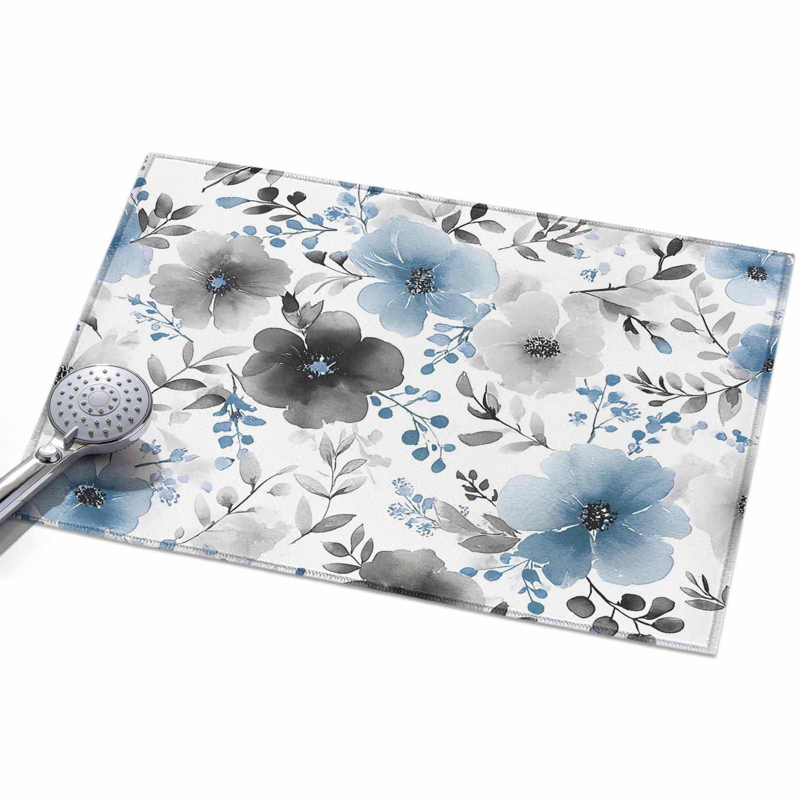 2x3ft Area Rug,Blue Gray Floral Watercolor Washable Large Rugs Soft Non ...