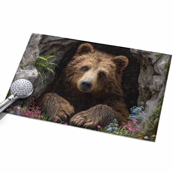 2x3ft Area Rug,Brown Bear Rustic Wildflowers Cave Washable Large Rugs ...
