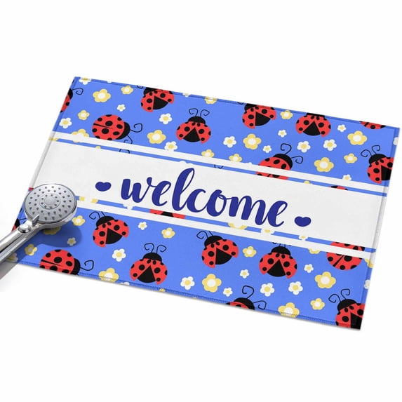 2x3ft Area Rug,Farm Ladybug Daisy Floral on Blue Washable Large Rugs ...