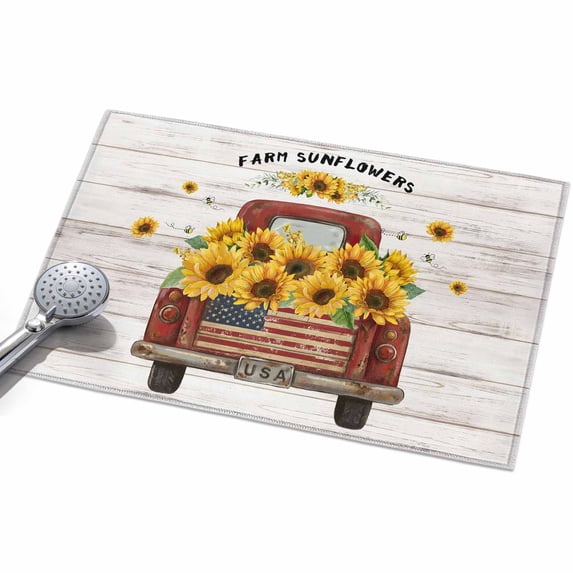 2x3ft Area Rug,Farm Sunflower Red Truck Wood Washable Large Rugs Soft ...