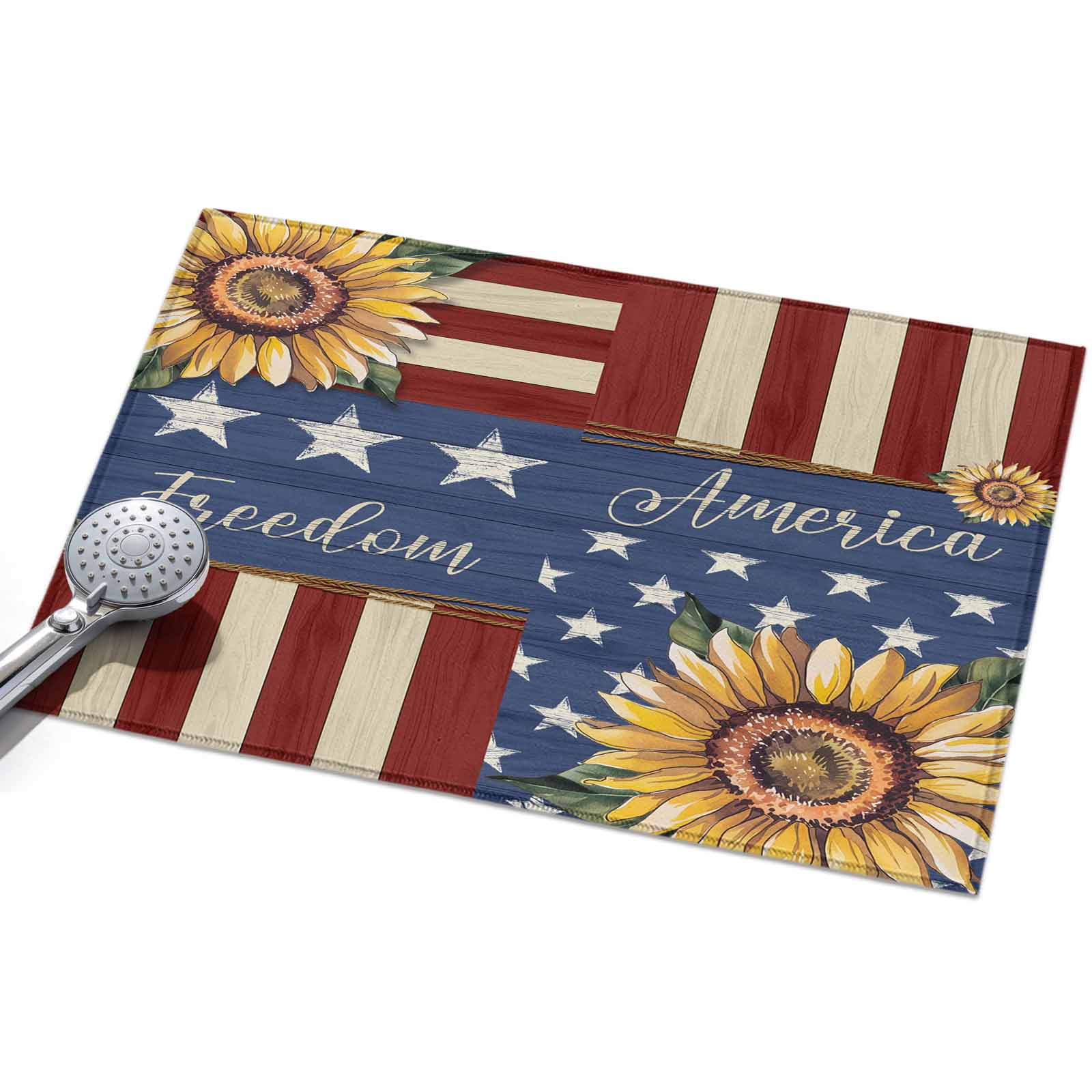 2x3ft Area Rug,Farm Sunflower Retro American Flag Washable Large Rugs ...