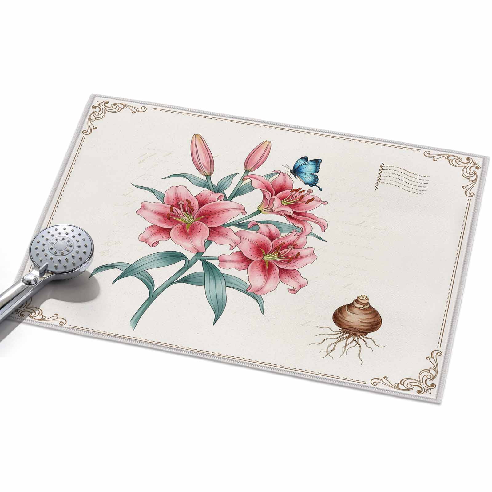 2x3ft Area Rug,Pink Lily Flower Butterfly on Beige Washable Large Rugs ...