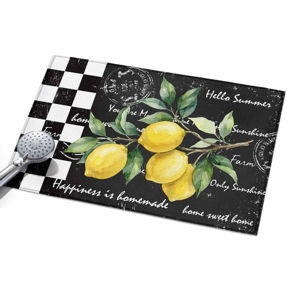 2x3ft Area Rug,Summer Lemon Leaf Buffalo Plaid Washable Large Rugs Soft ...