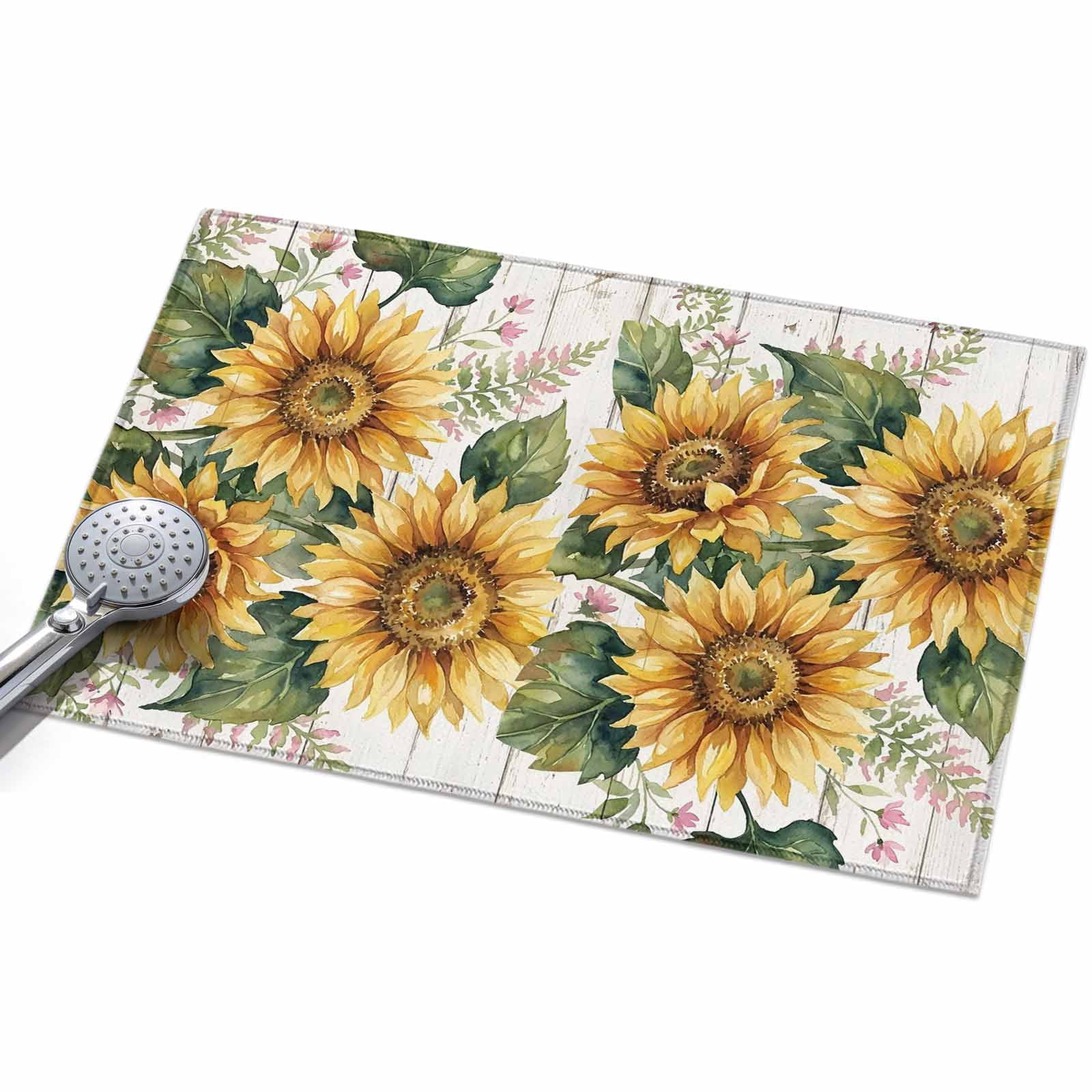 2x3ft Area Rug,Summer Sunflower Rustic Wood Board Washable Large Rugs ...