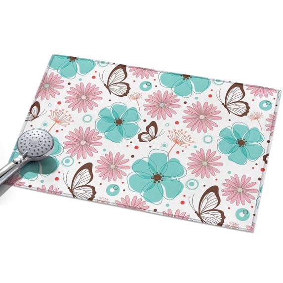 2x3ft Area Rug,Teal Pink Daisies Floral Butterflies Washable Large Rugs ...
