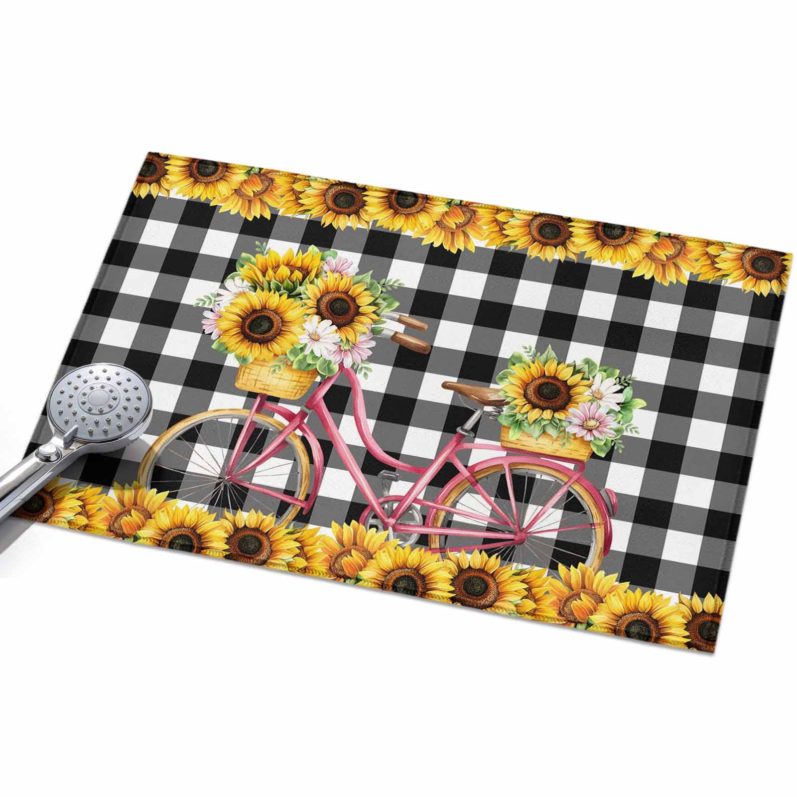 2x3ft Area Rug,Watercolor Farm Bike Sunflower Washable Large Rugs Soft ...