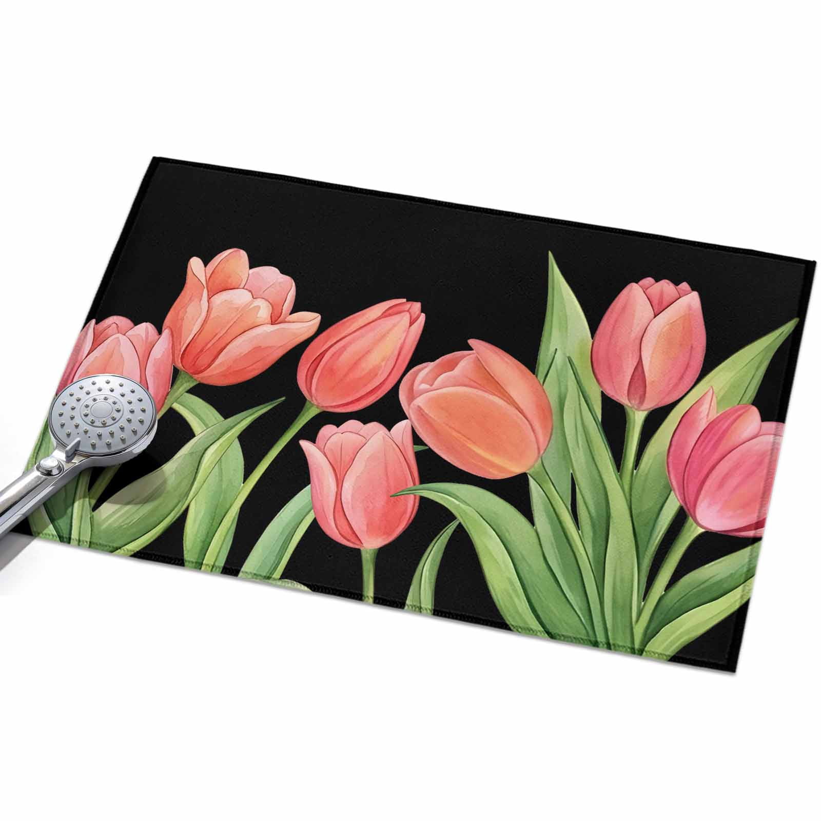 2x3ft Area Rug,Watercolor Pink Tulips Flowers Washable Large Rugs Soft ...
