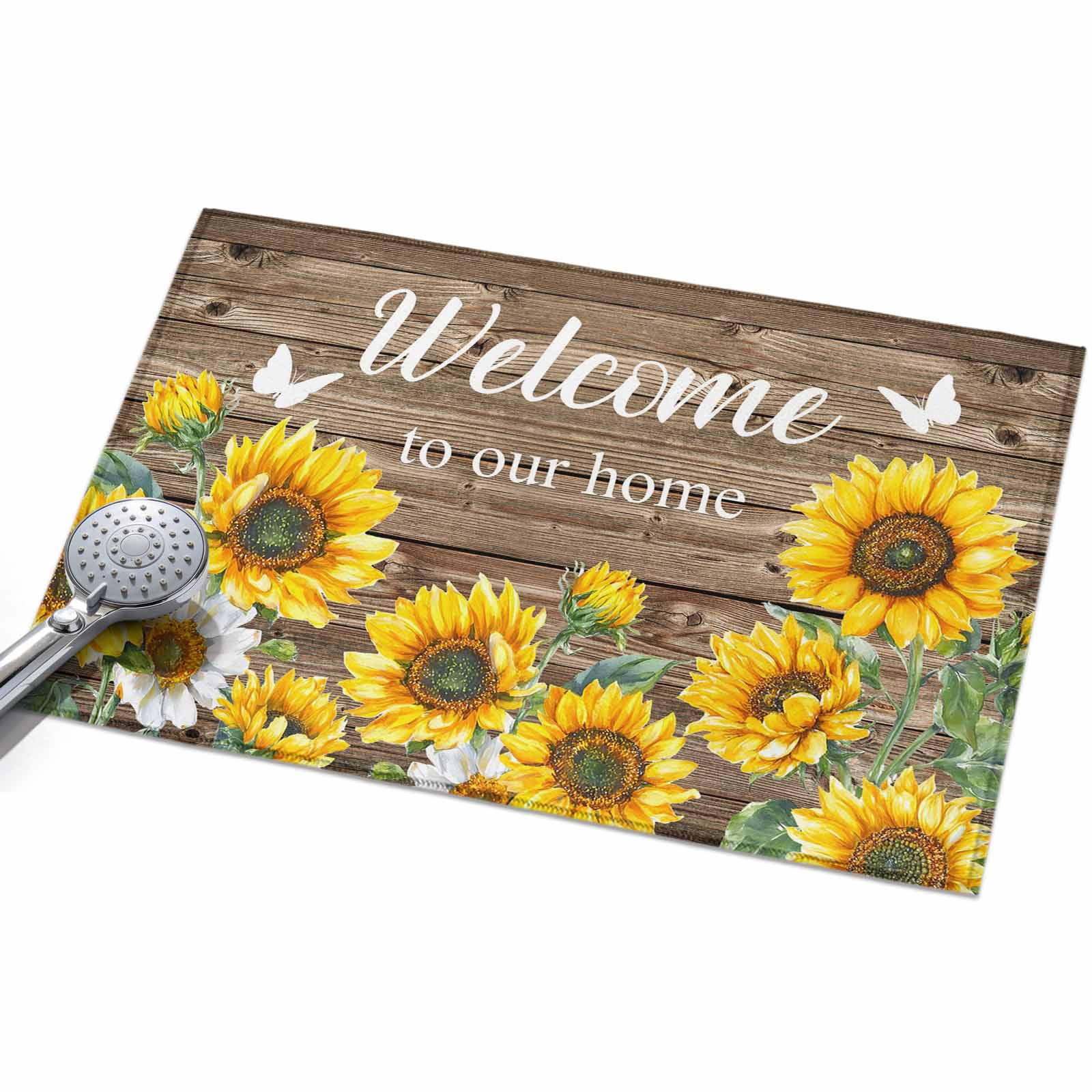 2x3ft Area Rug,Welcome Home Sunflower Funny Words Washable Large Rugs ...