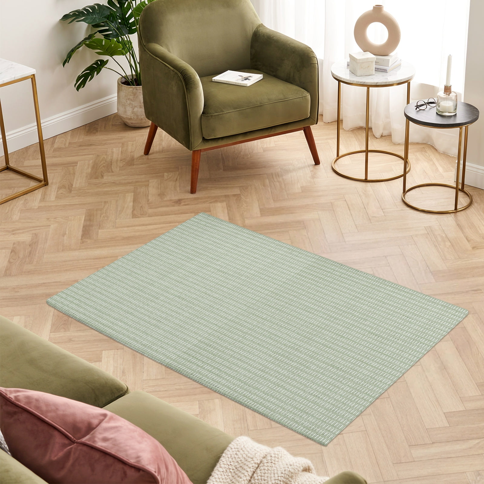 2x3ft Rectangle Area Rug Minimalist Sage Green Grid Soft Throw Rugs ...