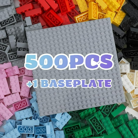 2x4 Bricks 500 Piece Classic Building Bricks and 1 Gray Baseplate, 2x4 ...