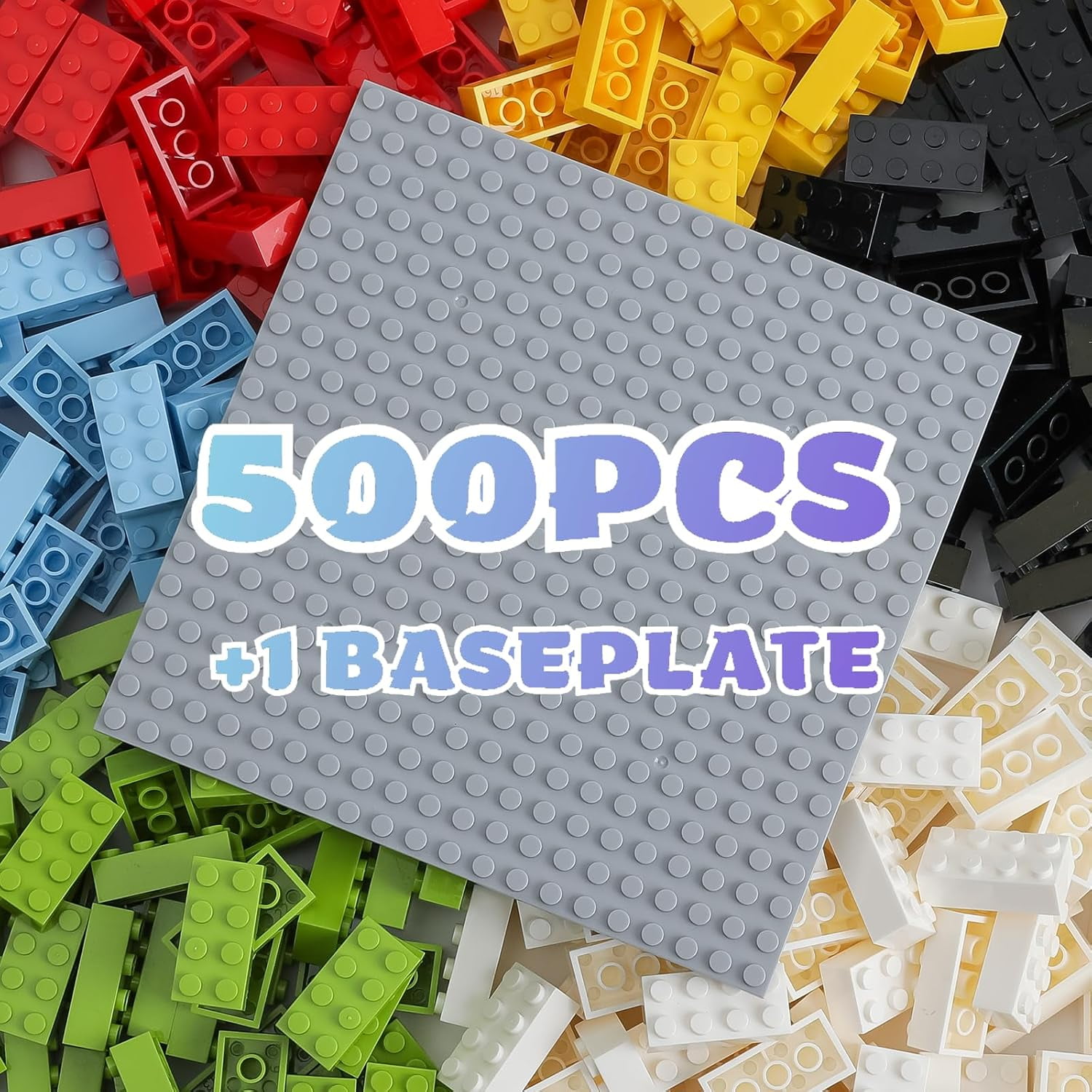 2x4 Bricks Bulk 500 Piece Classic Building Bricks and 1 Gray Baseplate ...