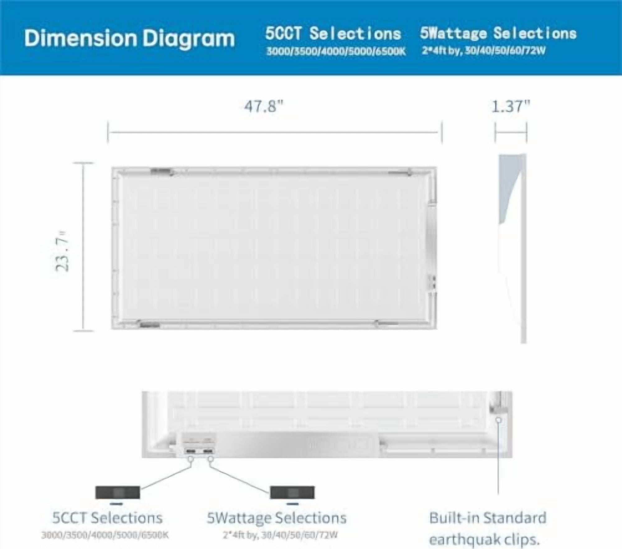 2x4 FT LED Light Flat Panel, 40-72W, 5 CCT 3K | 3.5K | 4K | 5K | 6.5K ...