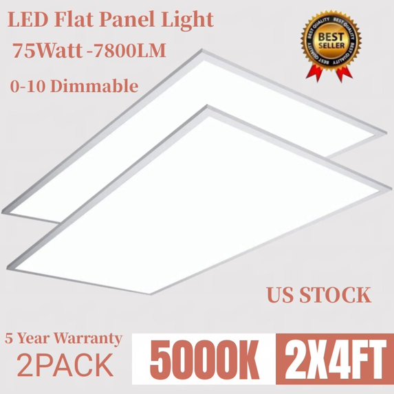 2x4 Ft 75W Flat Daylight Panel LED Lights Indoor Drop Ceiling Office ...
