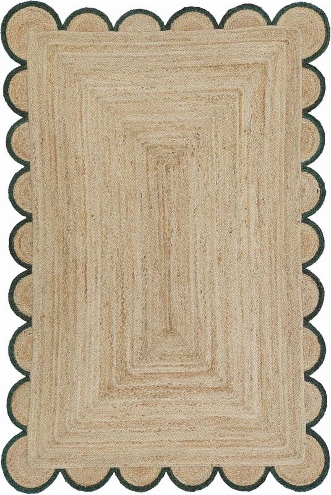 2x4 Ft Green Border Premium Scalloped Jute Rug – Handcrafted Natural ...
