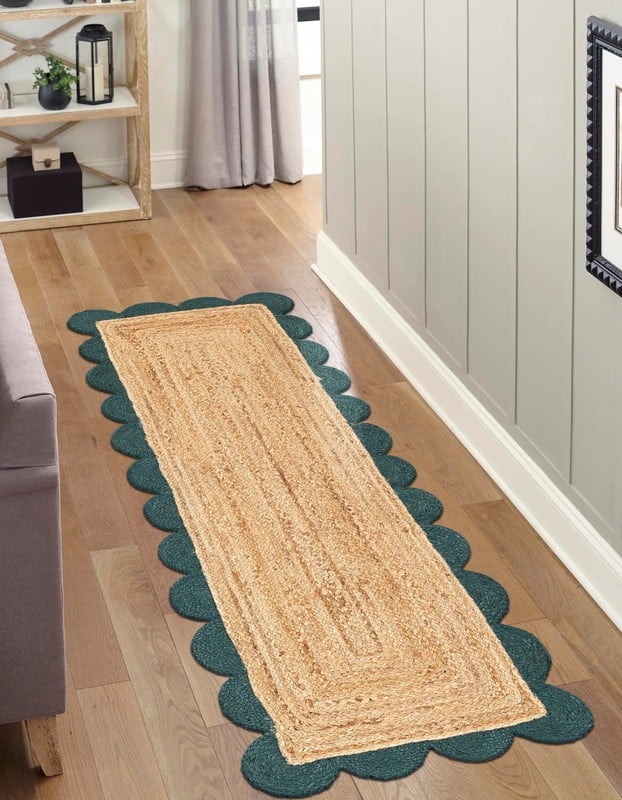 2x4 Ft Green & Natural Jute Premium Scalloped Jute Rug – Handcrafted ...