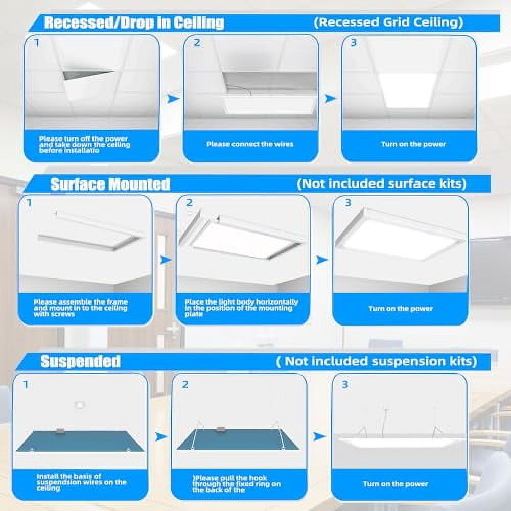 2x4 LED Flat Panel Light,2Pack, 7800 Lumens,5000K Daylight White, 0-10V ...
