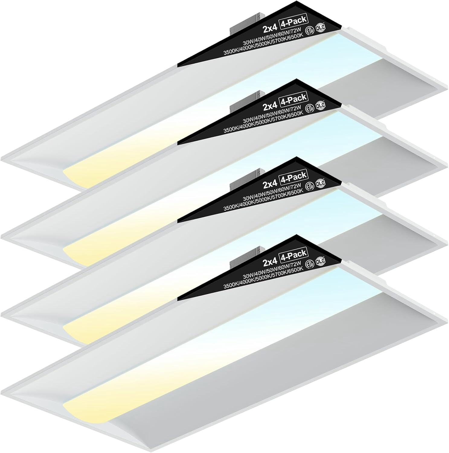 2x4 LED Troffer Light, 4-Pack, Backlit Panel, 30W–72W Selectable, 5CCT ...