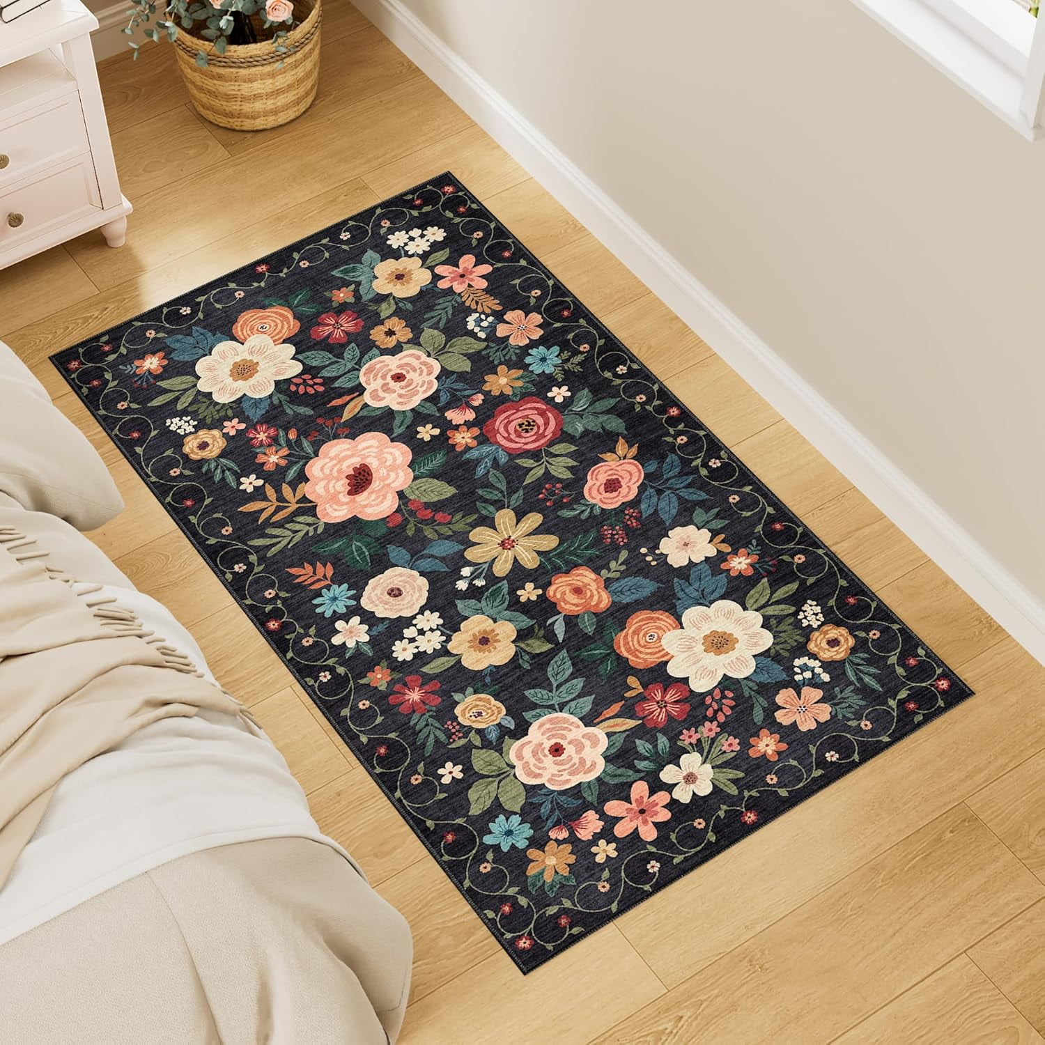 2x4 Rug for Entryway, Washable Kitchen Floral Runner Rug with Non Slip ...