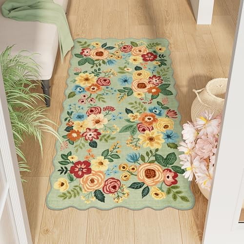 2x4 Washable Runner Rugs, Non Slip Floral Print Entryway Rug with Soft ...