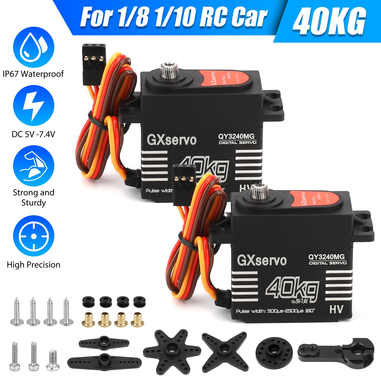 2x40KG Waterproof Metal Gear Digital Servo High Torque Speed for 1/8 1/ ...