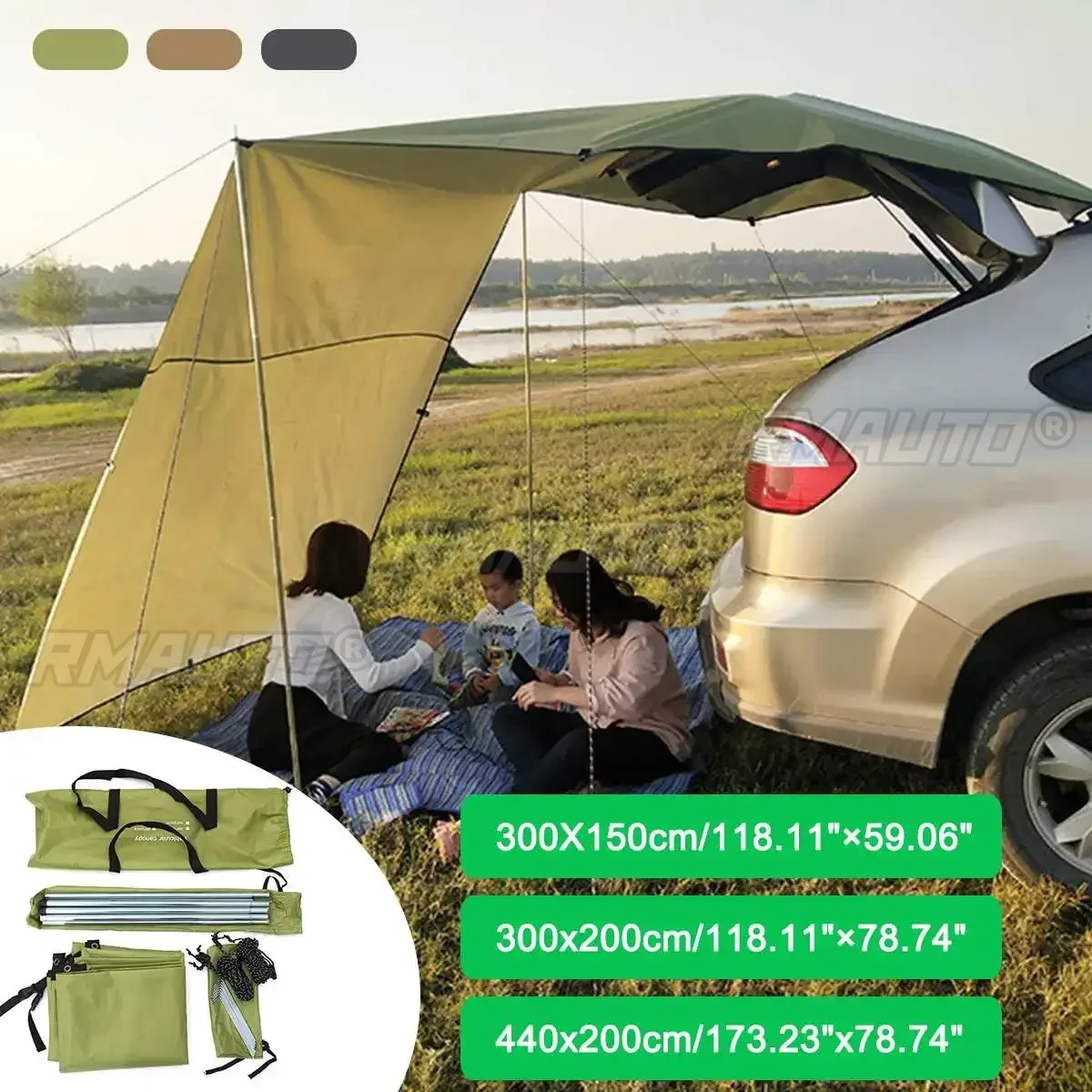 2x4M/3x2M Car Side Awning Waterproof Tent Shade Tent Canopy Sunshade ...