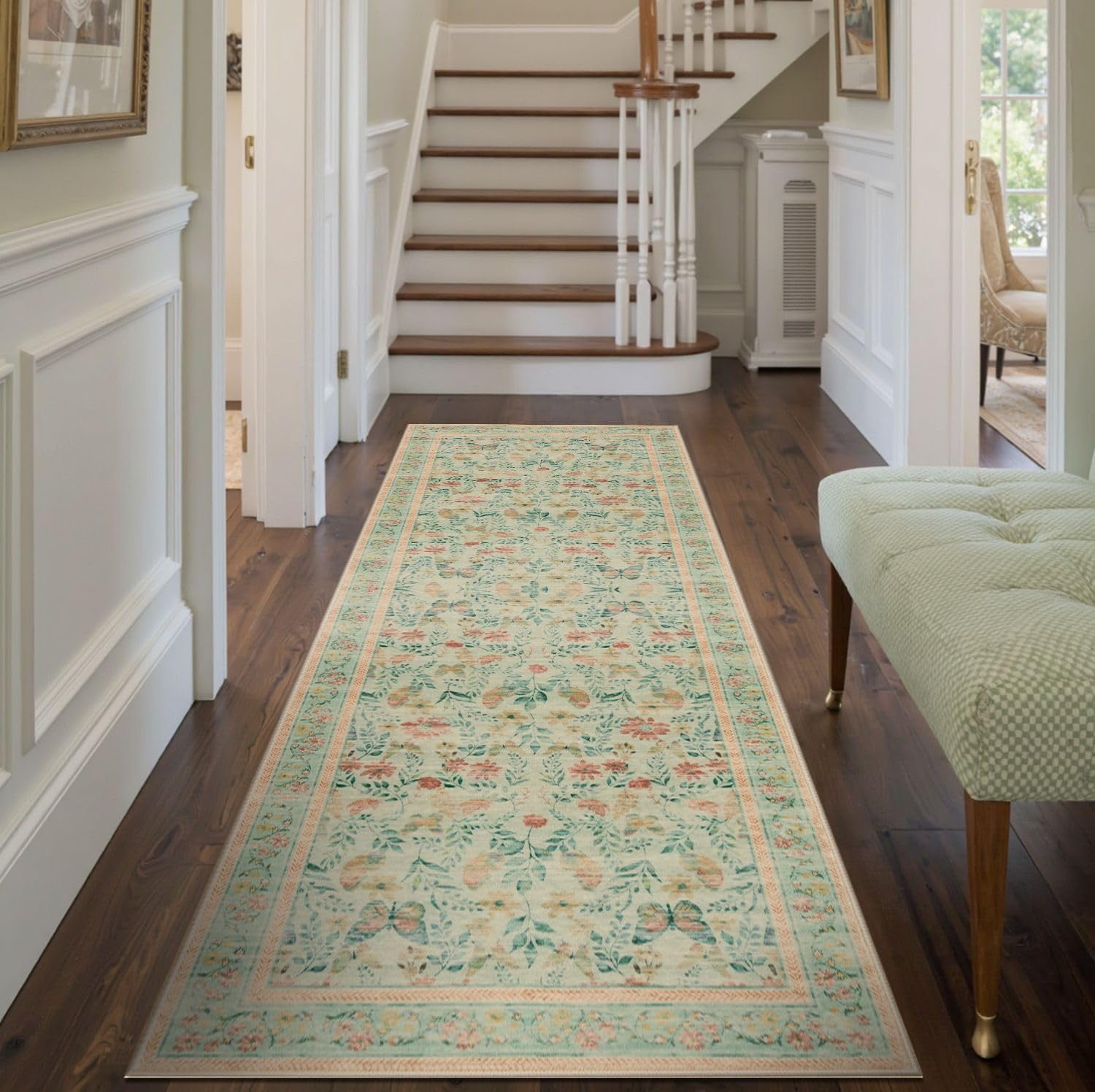 2x5 Floral Runner Rug, Washable Runners for Hallways, Green Vintage ...