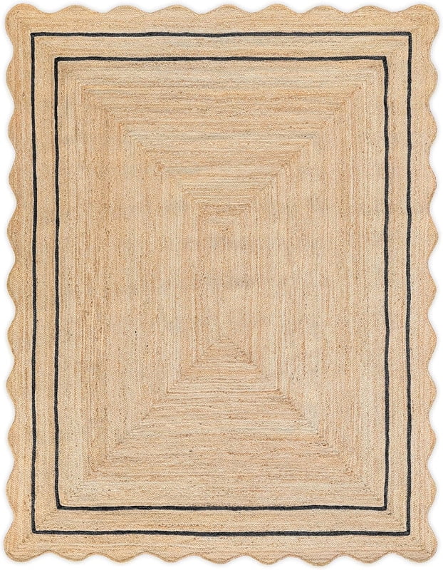 2x5 Ft Black Border Premium Scalloped Jute Rug, Handcrafted Natural ...