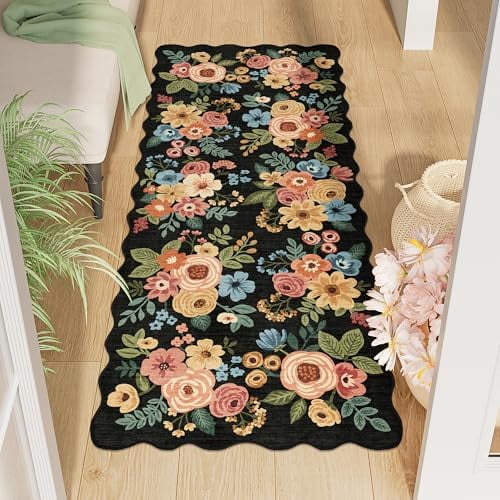 2x5 Washable Runner Rugs, Non Slip Floral Print Entryway Rug with Soft ...
