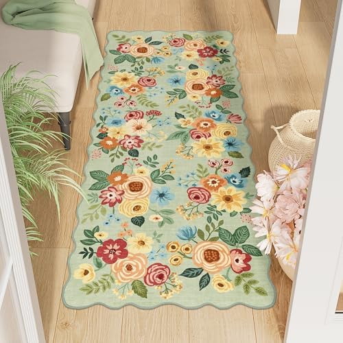 2x5 Washable Runner Rugs, Non Slip Floral Print Entryway Rug with Soft ...